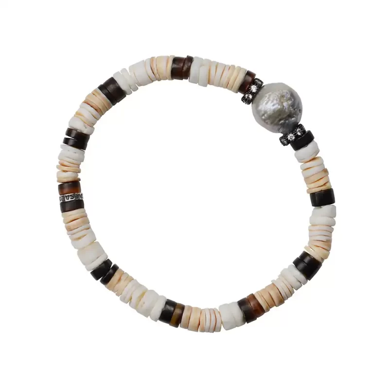 Shell Baroque Silver Grey Pearl Bracelet for Men